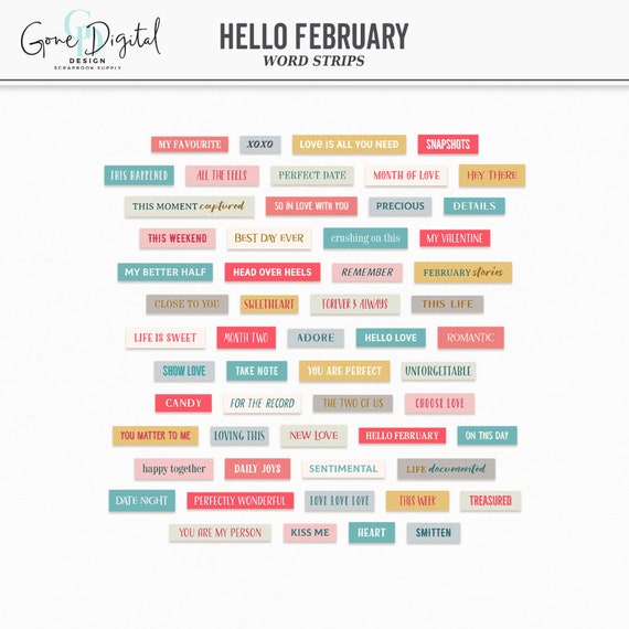 February Word Strips Valentine Word Art Digital Design Download ...