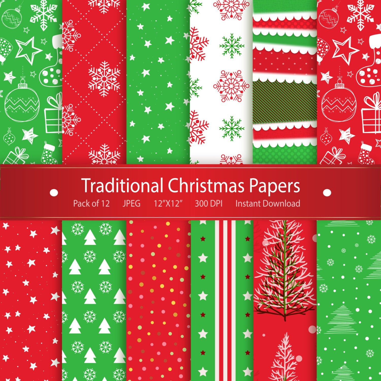 Christmas Digital Paper Blue Green Christmas Papers Digital | Etsy