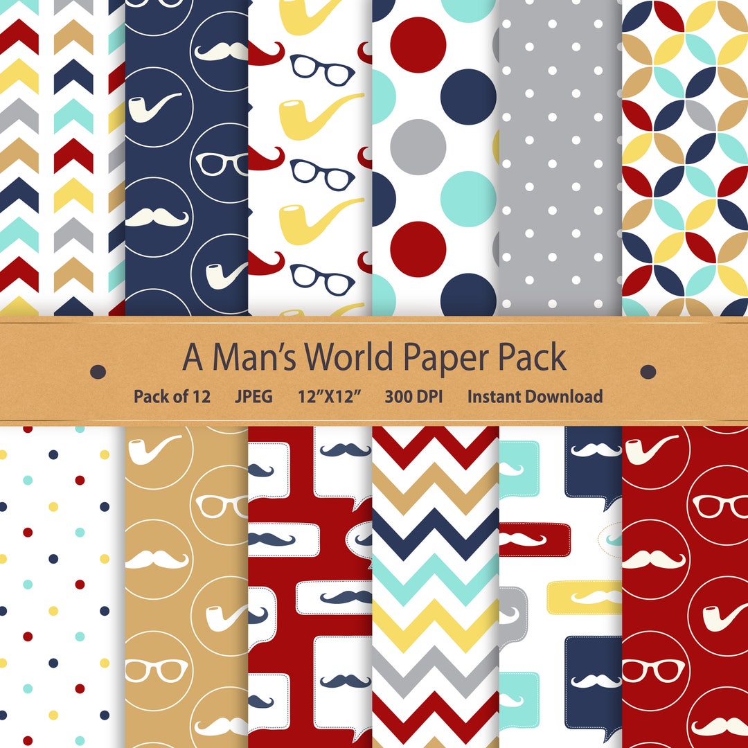Digital Paper A Man's World Paper Pack Digital Scrapbook Paper Red Blue ...