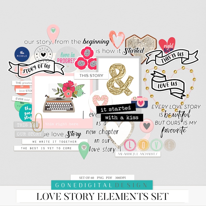 Digital Elements Love Story Love Digital Clipart Scrapbook Elements ...
