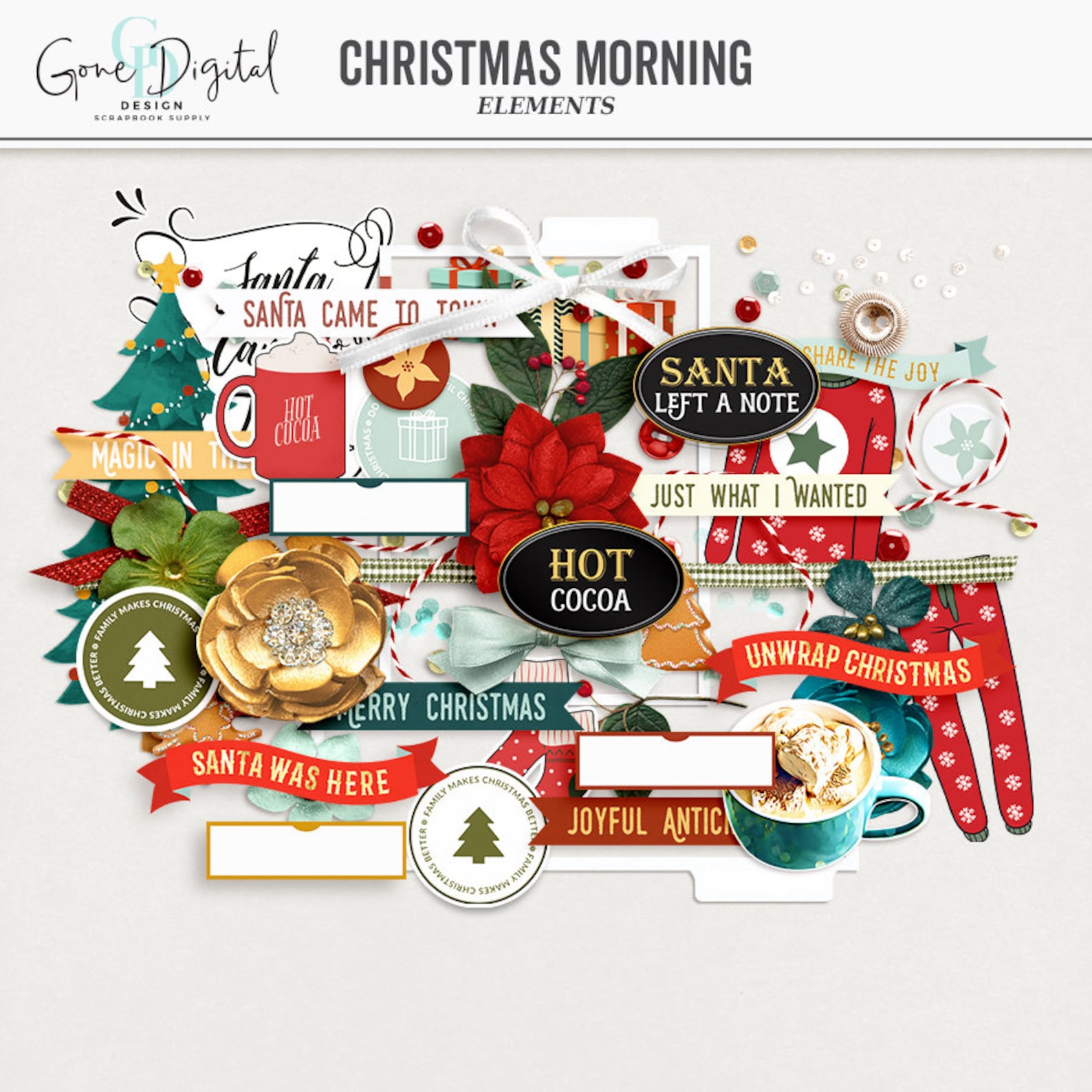 Christmas Morning Clipart: Holiday Scrapbook Elements (PNG Digital ...