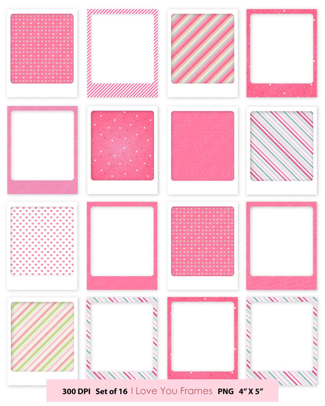 Valentine Frame Digital Clipart I Love You Digital Frame Pink Frame ...