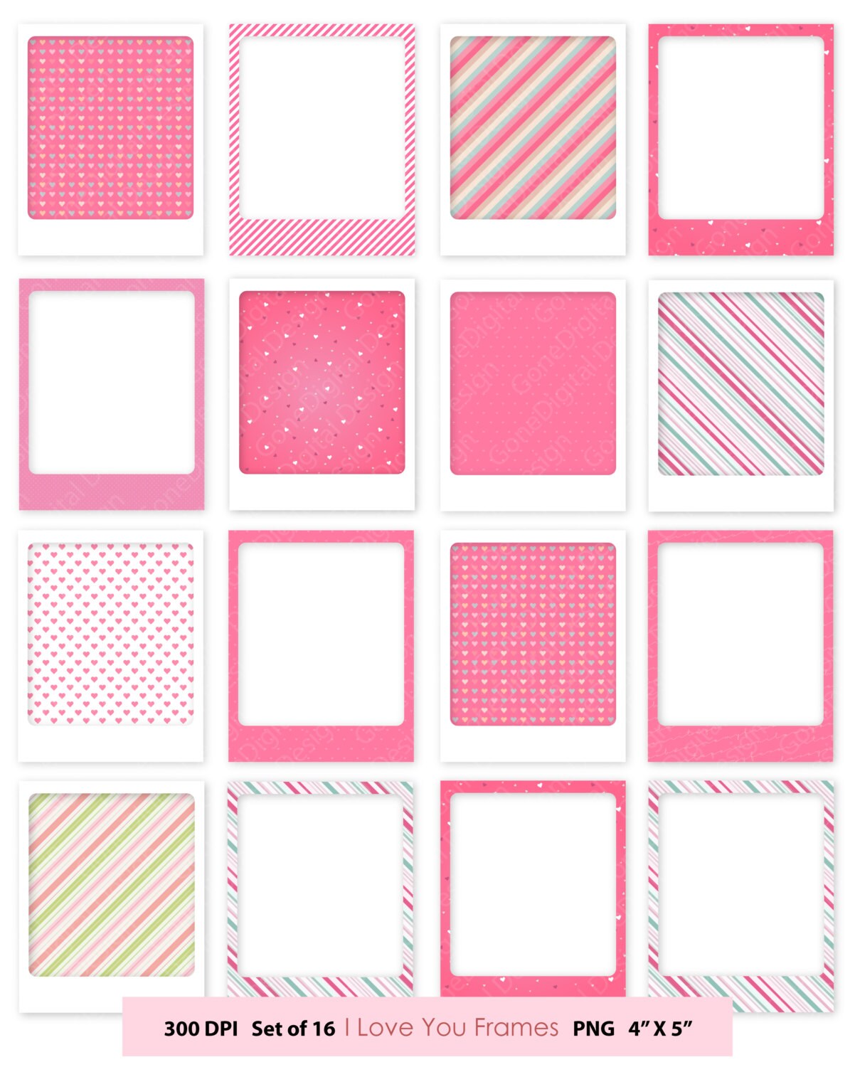 Valentine Frame Digital Clipart I Love You Digital Frame Pink Frame ...