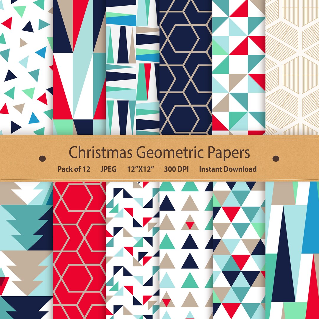 Christmas Geometric Paper Christmas Digital Scrapbook Christma ...