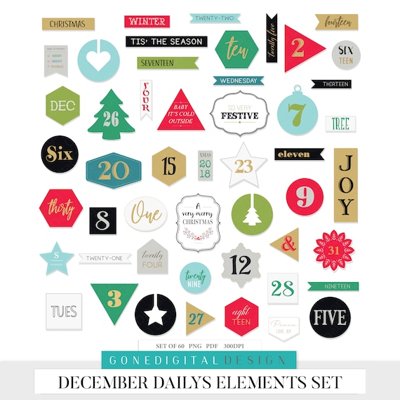 December Daily Elements Set Digital Clipart Scrapbook Basic ...