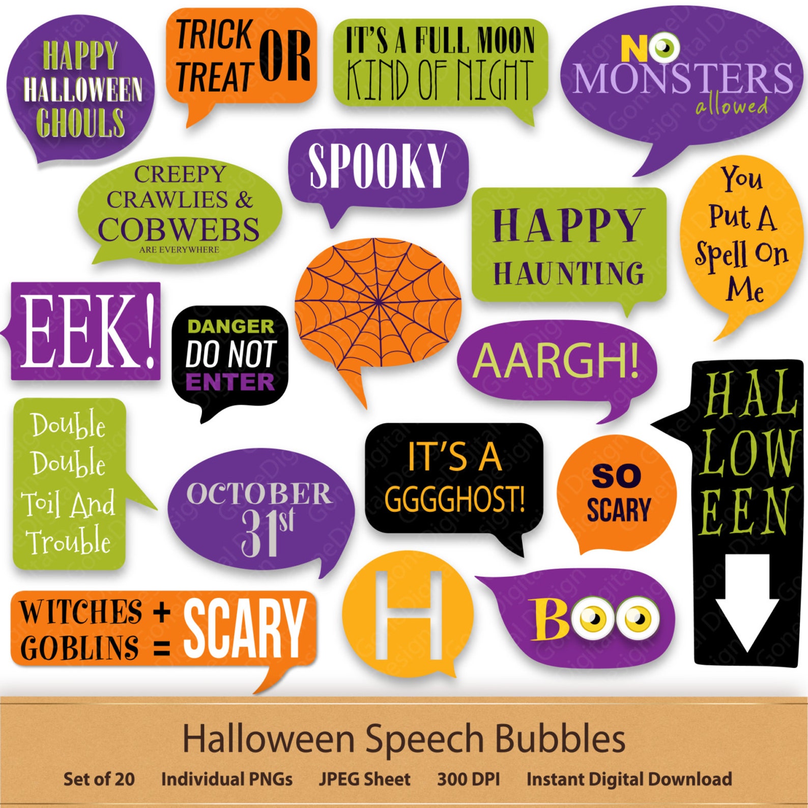Halloween Digital Speech Bubbles Digital Stickers Quotes Halloween Word ...