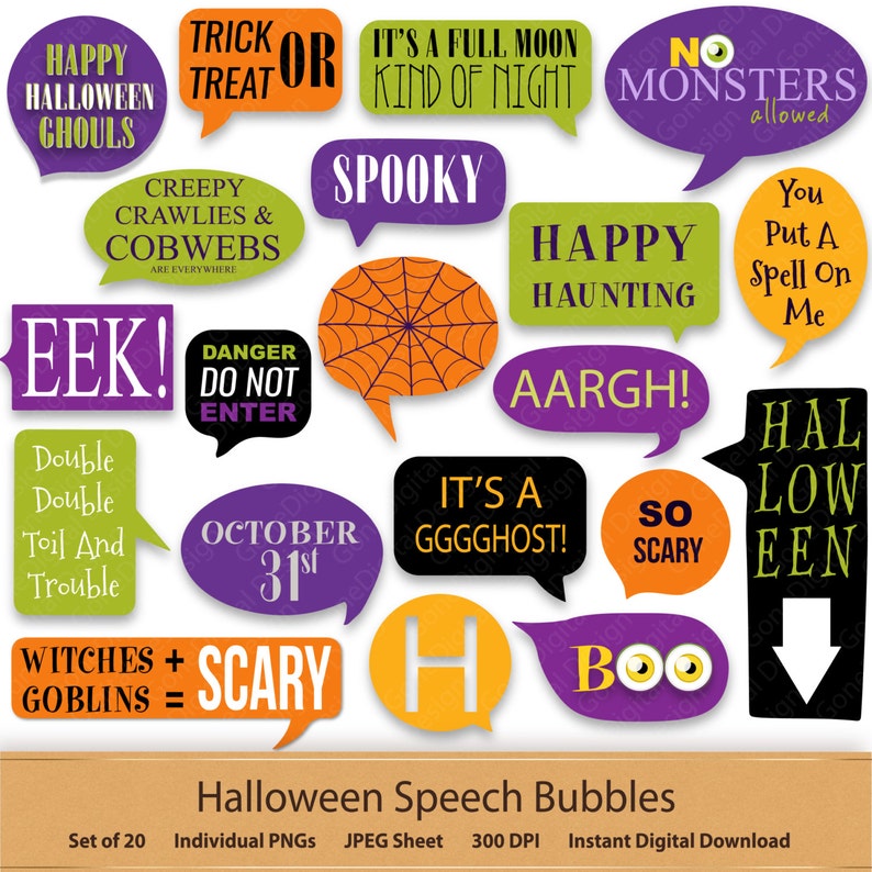 Halloween Digital Speech Bubbles Digital Stickers Quotes Halloween Word ...