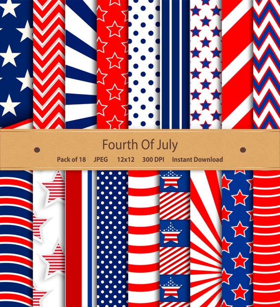 Fourth of July Digital Paper: Patriotic America USA Independence Day ...