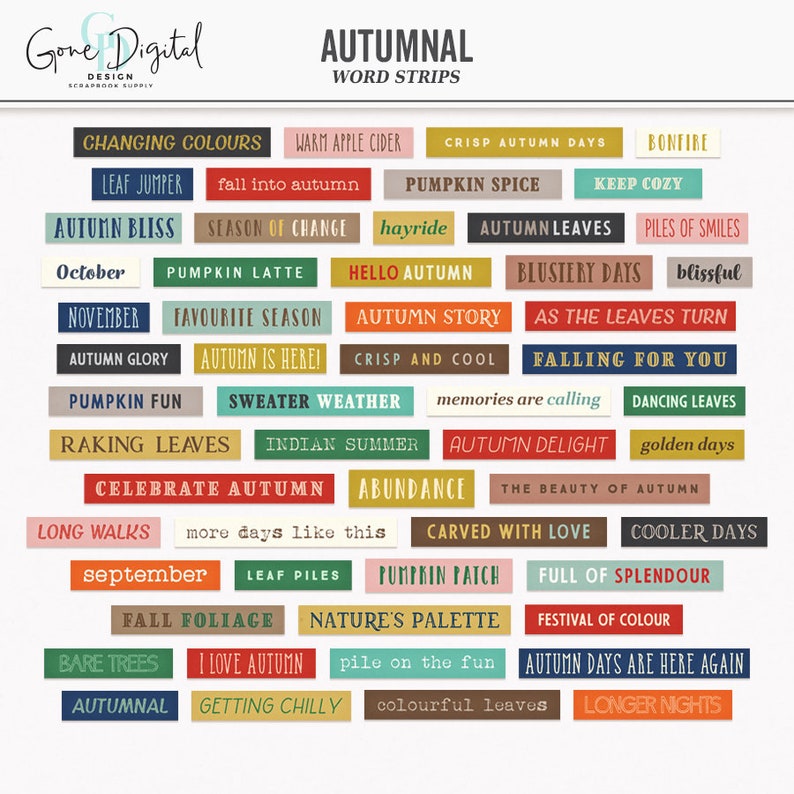 Autumn Word Strips Clipart: Fall Scrapbook Quotes (digital Download) - Etsy