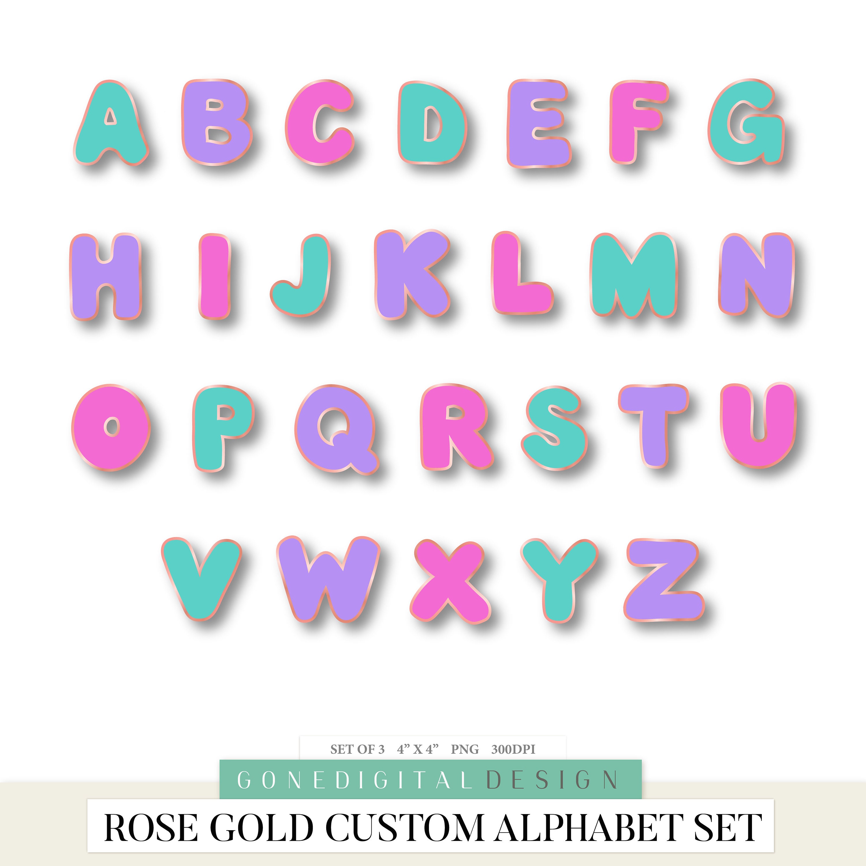 Gold Pink and Blue Alphabet Letters Gold Alphabet Clipart | Etsy