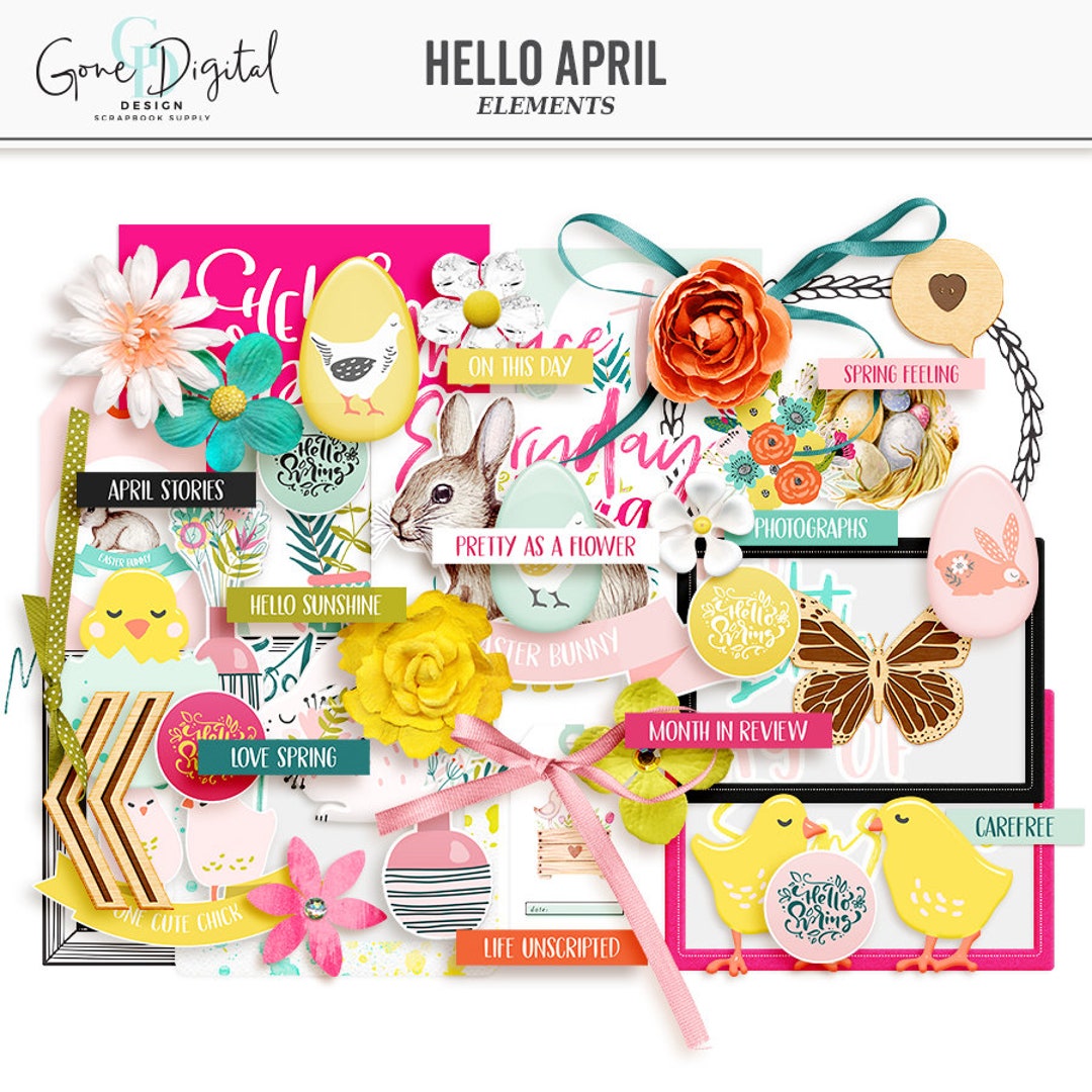 April Digital Scrapbooking Elements Spring Clipart Easter Digital ...