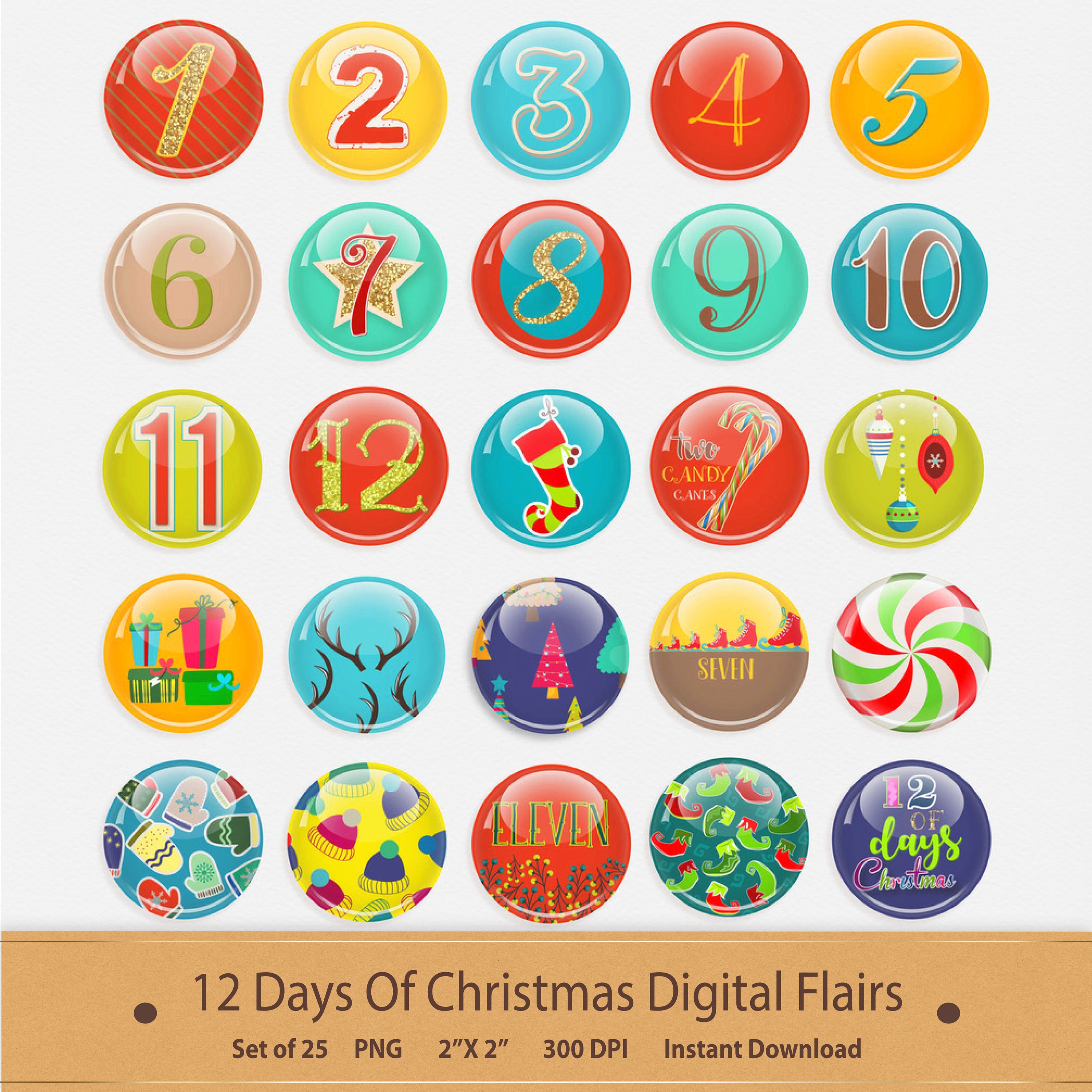 Christmas Clipart 12 Days of Christmas Ornaments Christmas Buttons ...