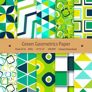 Geometric Digital Paper Green Geometrics Scrapbooking Paper Pattern ...