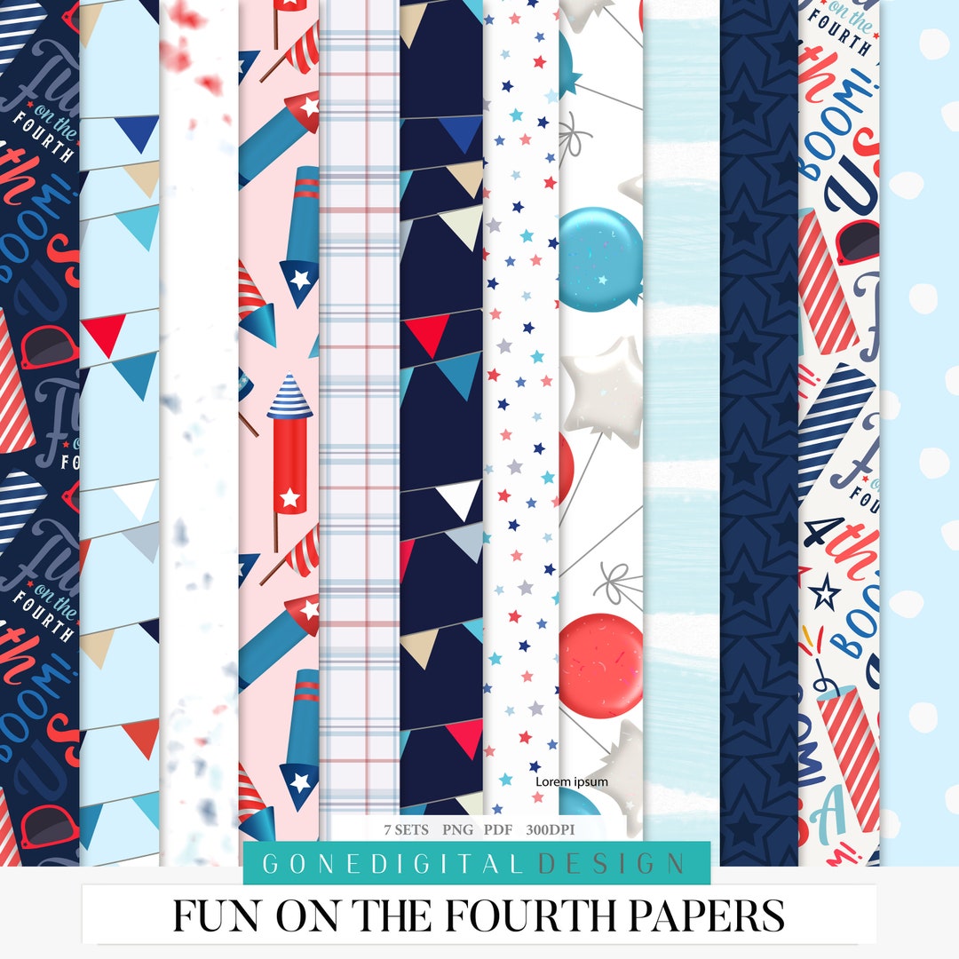 Fun on the Fourth July Scrapbook Paper Pack 4th of July Paper Digital ...