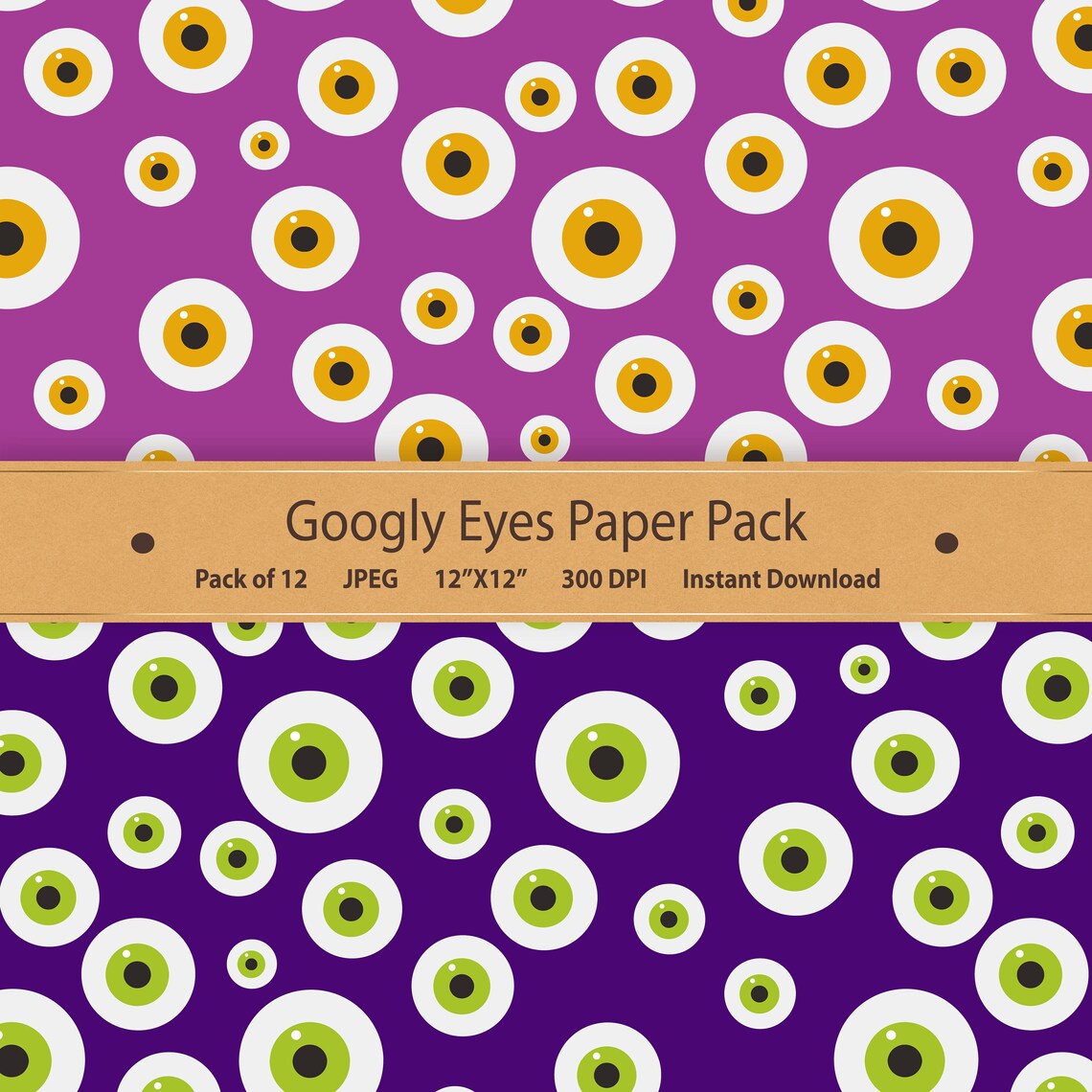 Googly Eyes Digital Scrapbook Papers Halloween Paper Pack Halloween ...