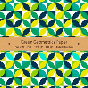 Geometric Digital Paper Green Geometrics Scrapbooking Paper Pattern ...