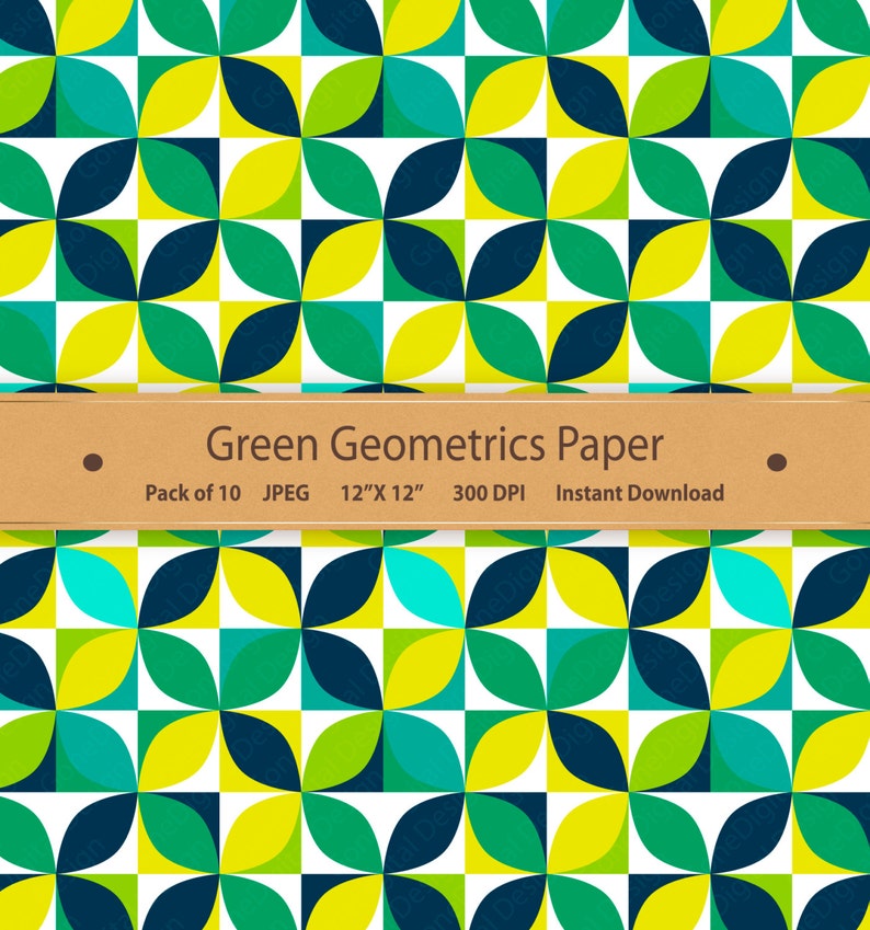 Geometric Digital Paper Green Geometrics Scrapbooking Paper Pattern ...