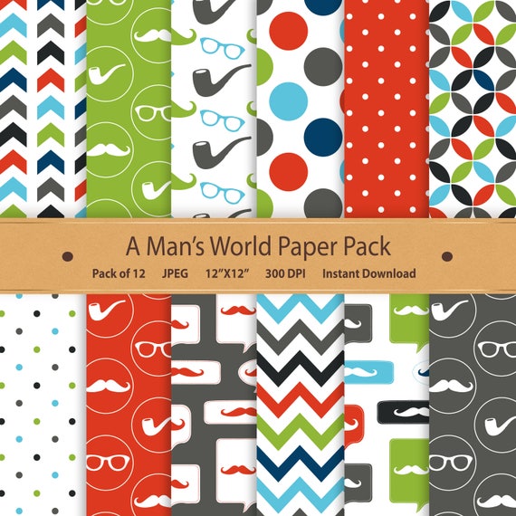 Digital Paper Boy Pattern Red Black Blue Green Man Digital Paper Grey ...