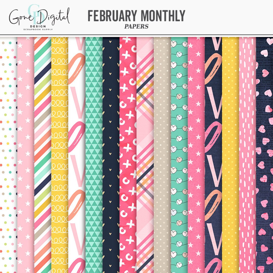 February Valentine Digital Paper Pack: Hearts, Plaid, Floral (digital ...