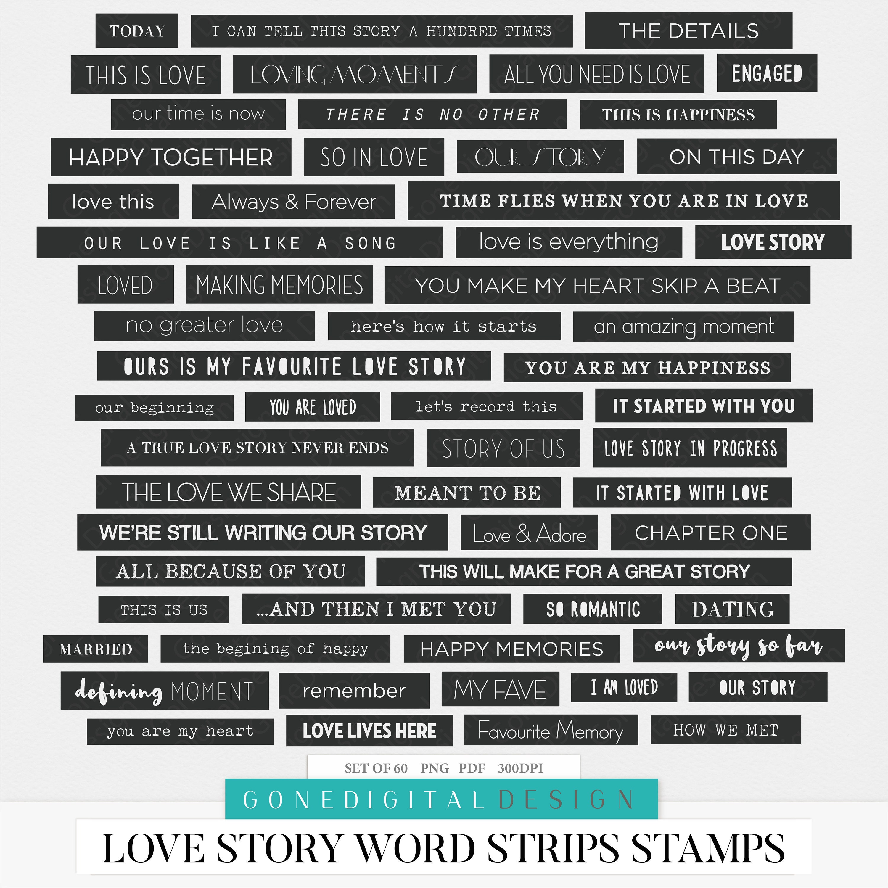 Love Digital Word Strips Word Sticker Scrapbook Printable Sheet Love