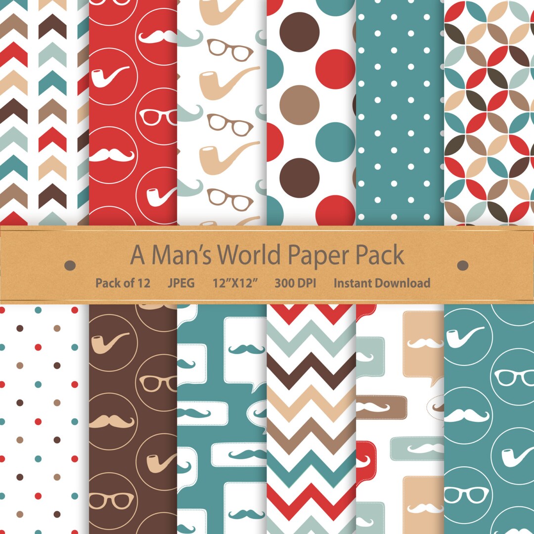 Digital Scrapbook Paper Hipster Patterns Fathers Day Grandpa Mustache ...