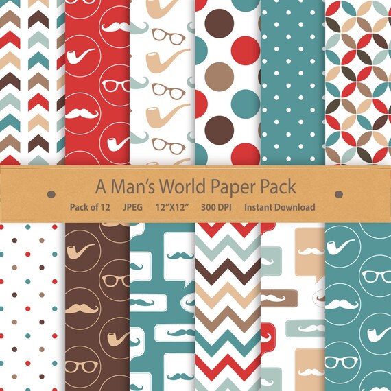 Digital Scrapbook Paper Hipster Patterns Fathers Day Grandpa | Etsy