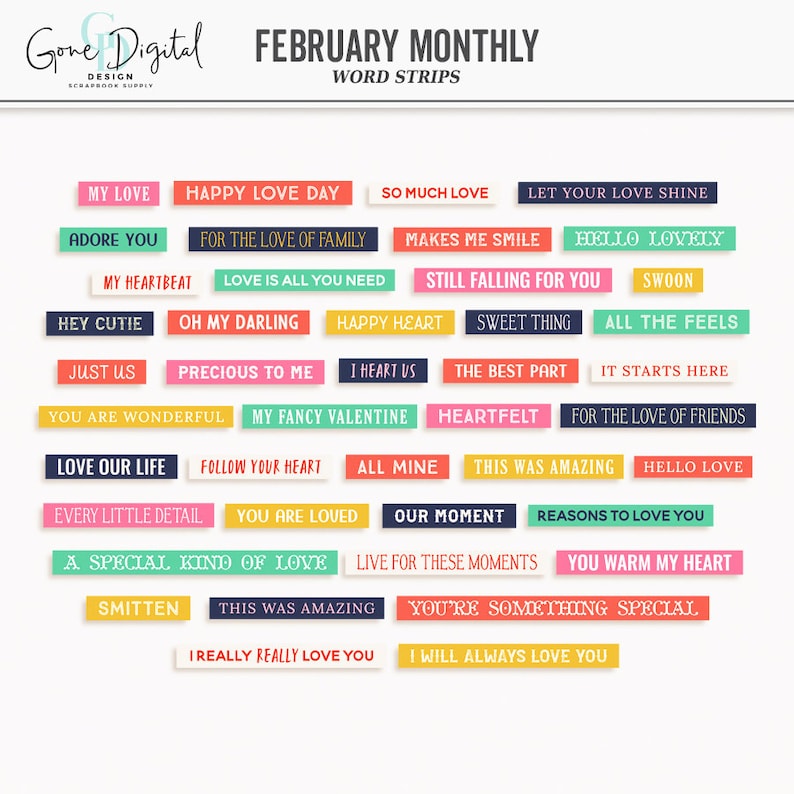 February Word Art Digital Scrapbook Elements Valentine Clipart Sayings ...
