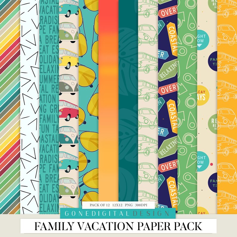 Family Vacation Digital Paper Pack: Summer Holiday Graphics (digital ...