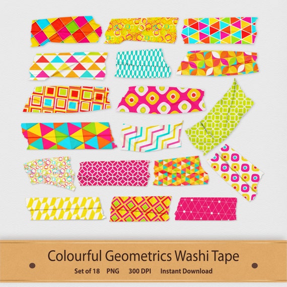 Colourful Geometric Washi Tape Pattern Printable Clipart Set ...