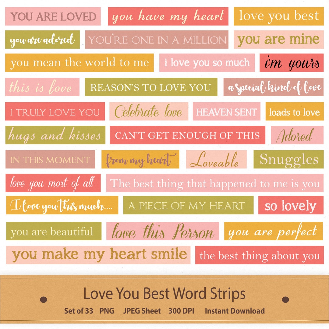 Love Word Strips Clipart: Valentine Scrapbook Embellishments (digital ...