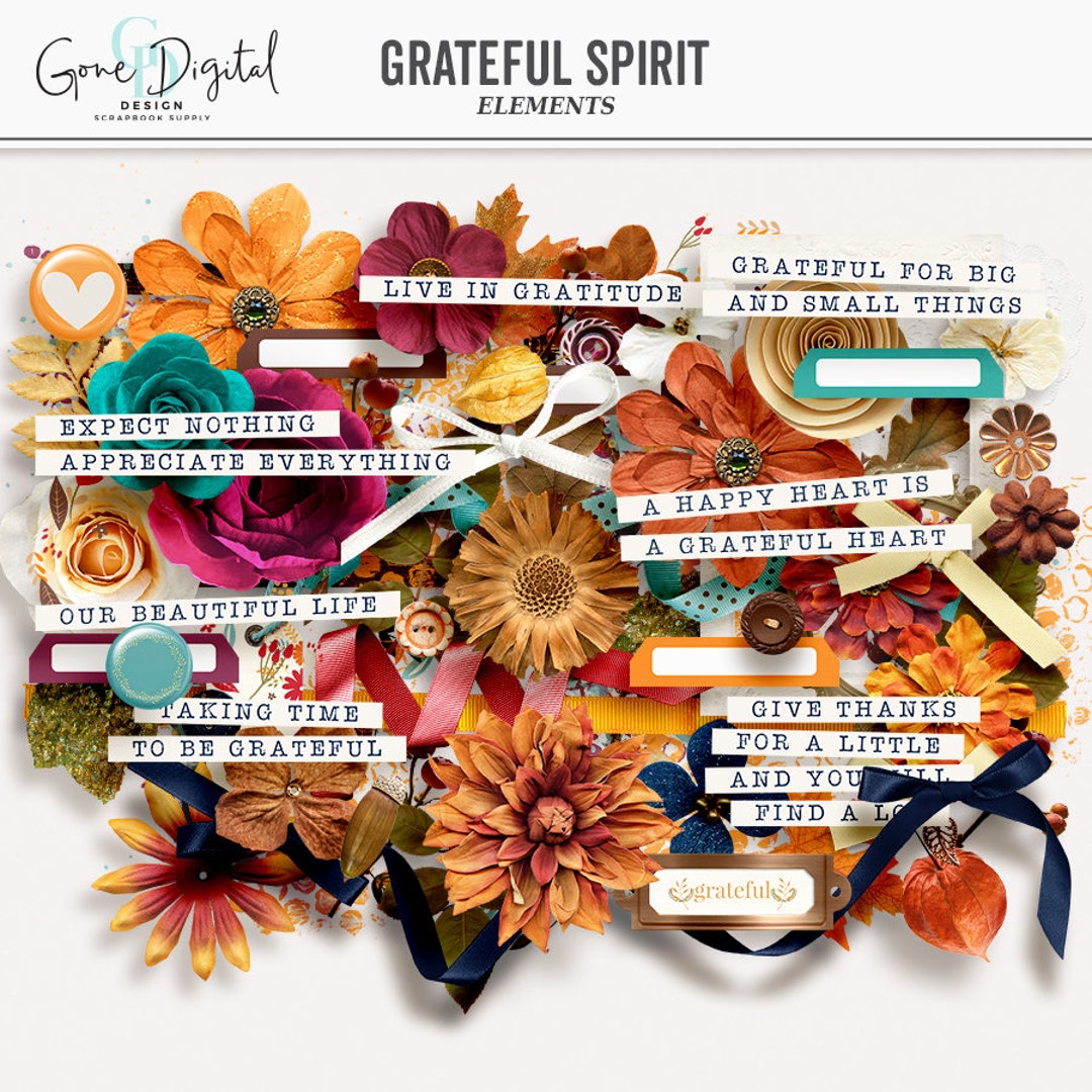Autumn Digital Scrapbook Elements Grateful Thankful Wordart Phrases ...