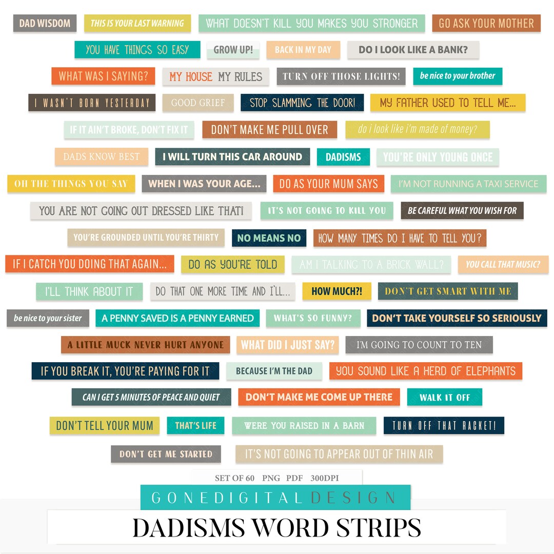 Digital Dad Word Strip Tags Dad Stickers Dadisms Snippets Father Quotes ...