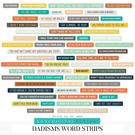 Digital Dad Word Strip Tags Dad Stickers Dadisms Snippets Father Quotes ...