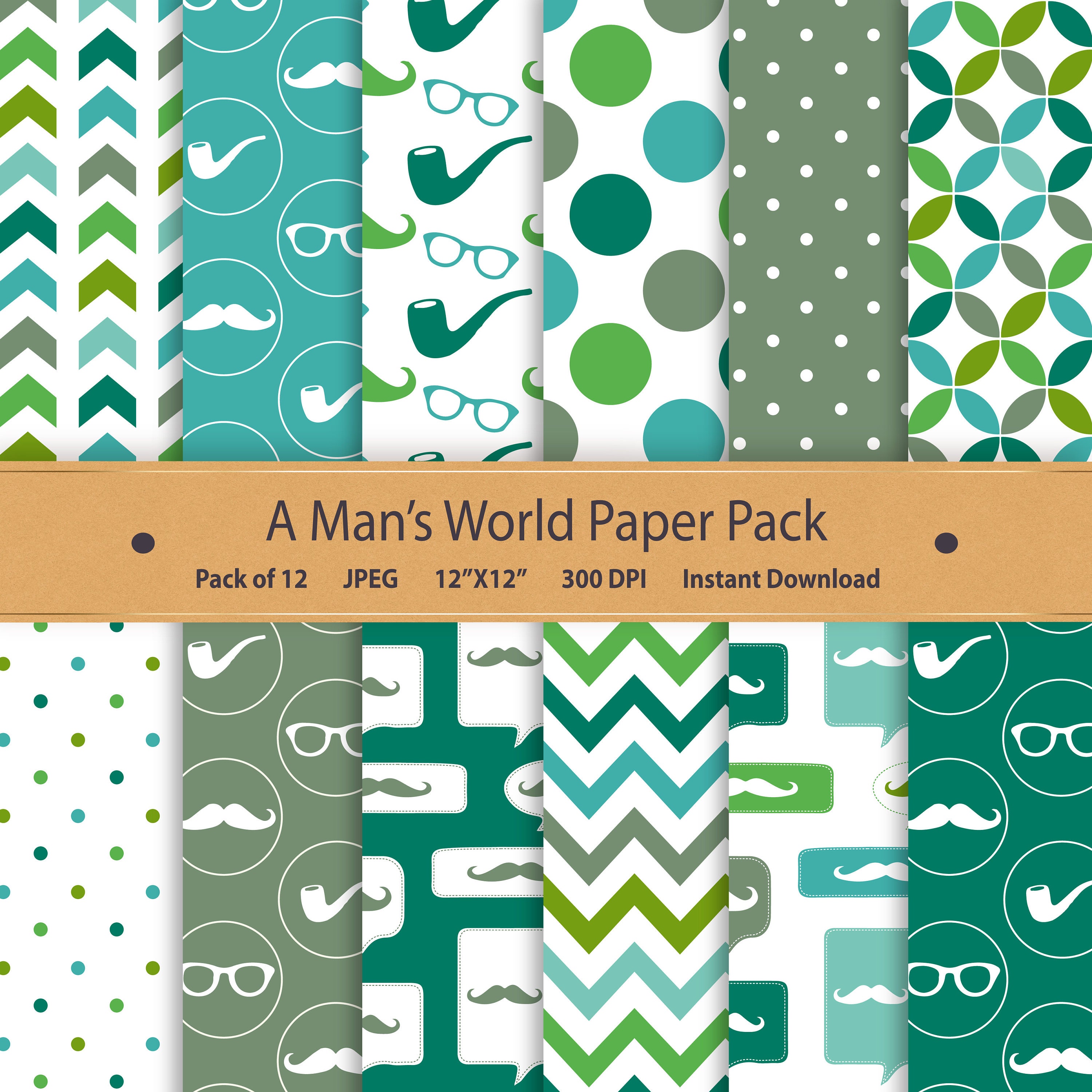 Digital Scrapbook Paper Green Boy Party Paper Printable Boy Pattern Boy ...