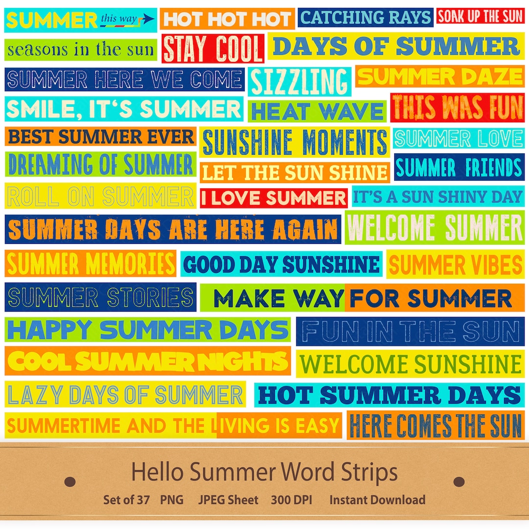 Summer Word Clipart Printable Word Stickers Digital Word Art Collage ...