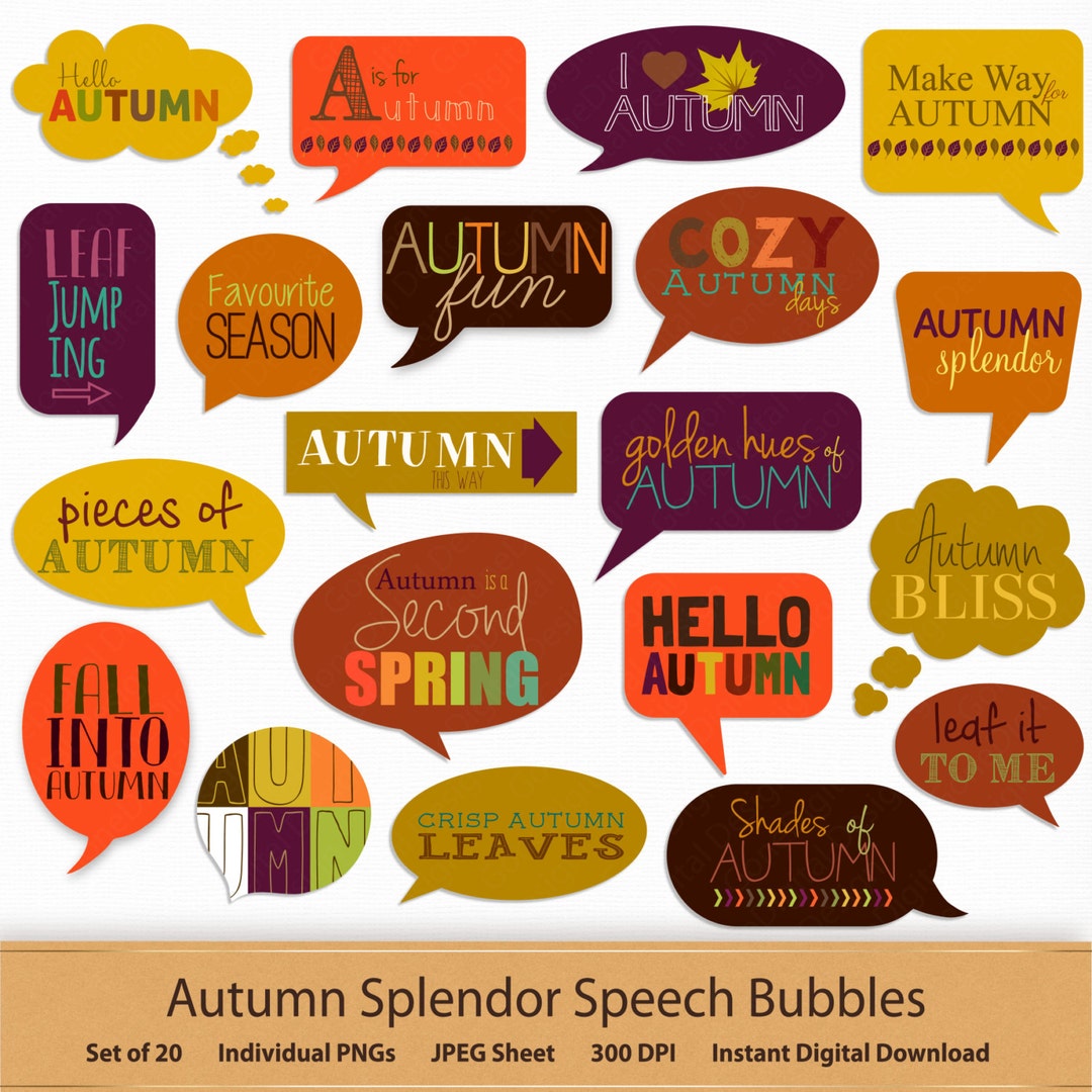 Autumn Digital Speech Bubbles Printable Stickers Clipart Label Callout ...