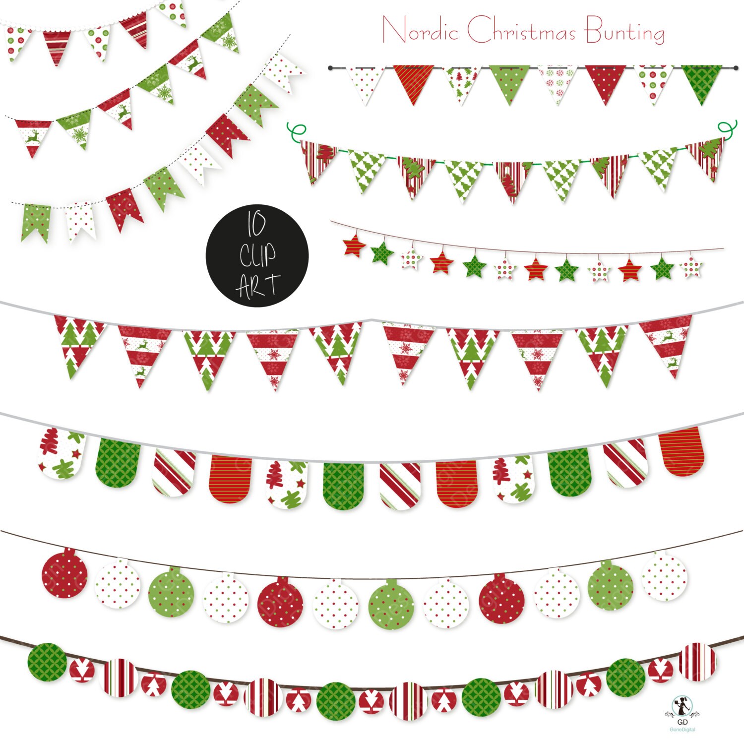 Nordic Christmas Bunting Clip Art: Holiday Banner Graphics (digital ...