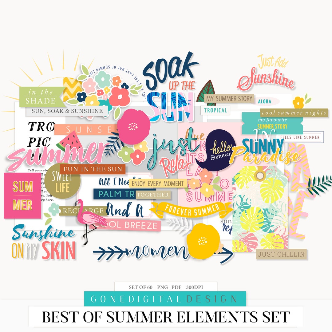 Digital Summer Elements Digital Scrapbook Embellishments Summer ...