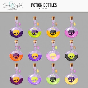 Potion Bottles Clipart Digital Halloween Stickers Magic Potion ...