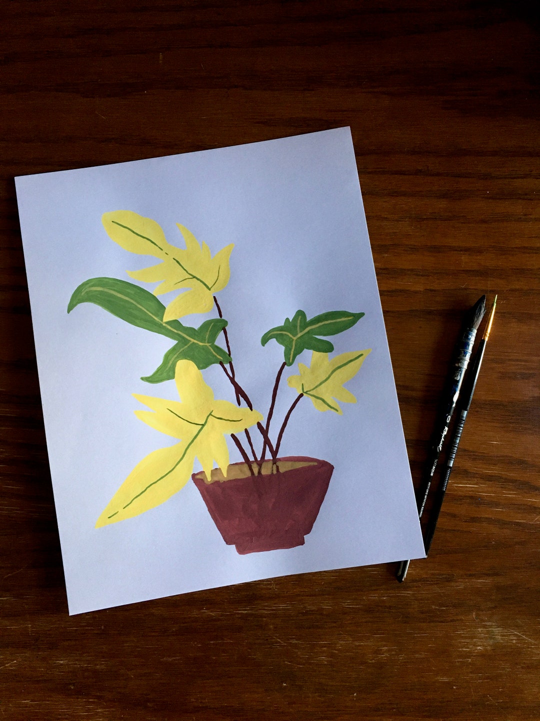 Yellow and Green Plant Painting, Original Gouache Painting, Original ...