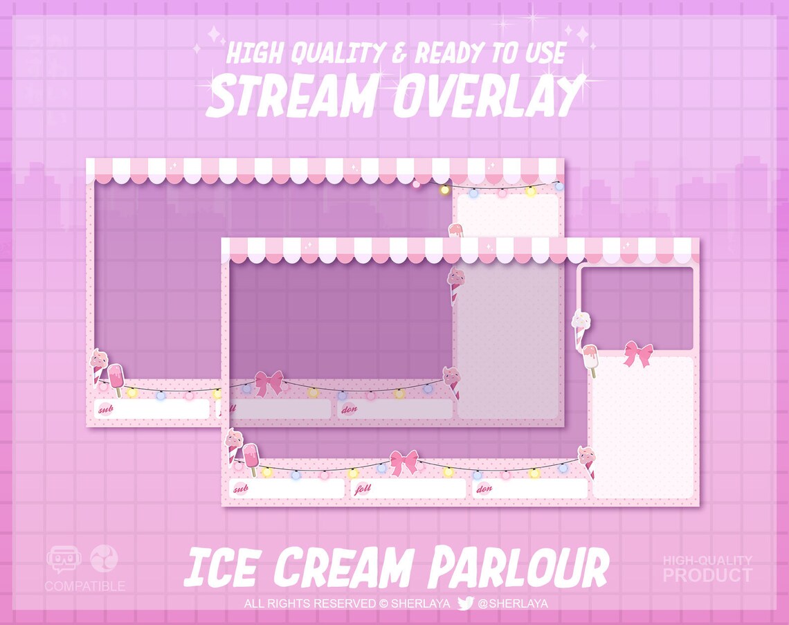 2x Stream Overlay Ice Cream Parlour Cute / Pastel / Frame / Border ...