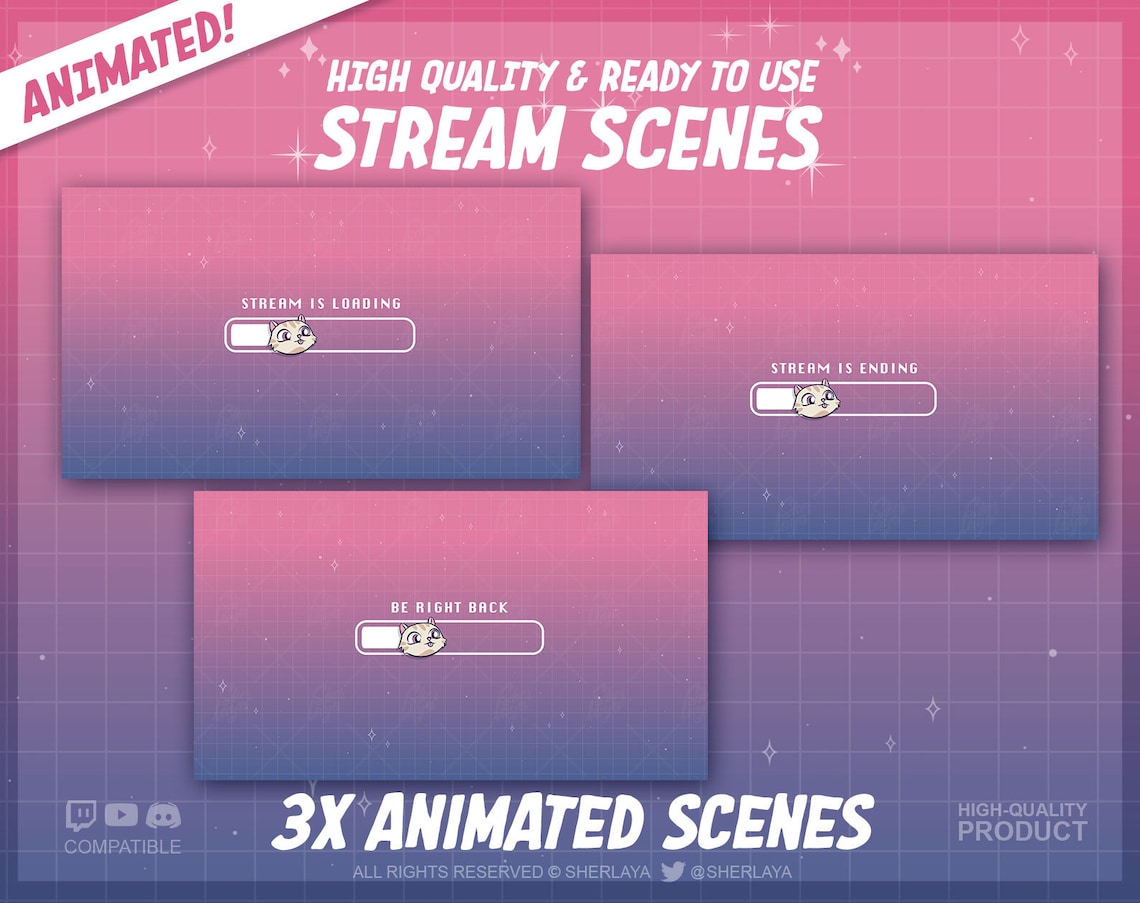 3x Animated Scenes Loading Bar Cat / Kitten / Pink / Cute / | Etsy