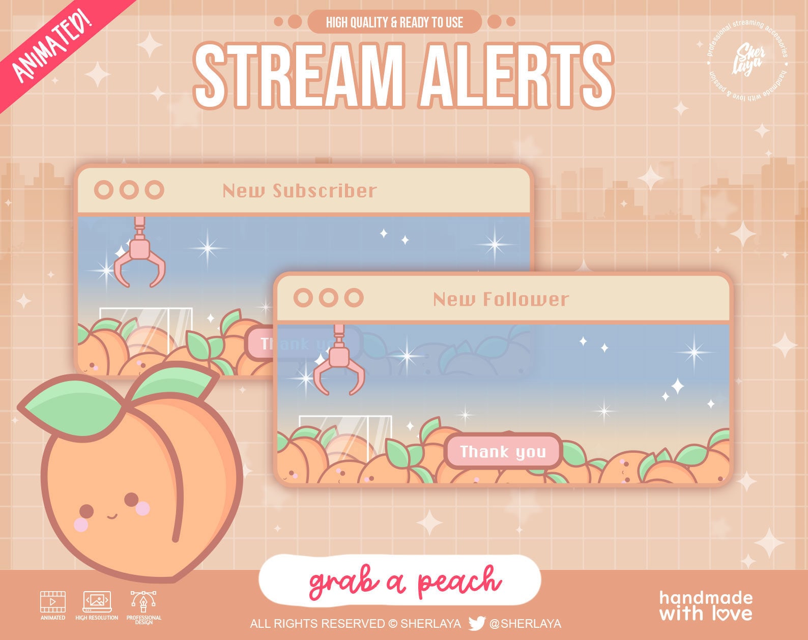 7 alertas animadas Grab A Peach / Fun Fair / Pastel / Overlay - Etsy México