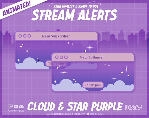7x Animated Alerts Cloud & Star Purple / Pastel / Overlay / - Etsy
