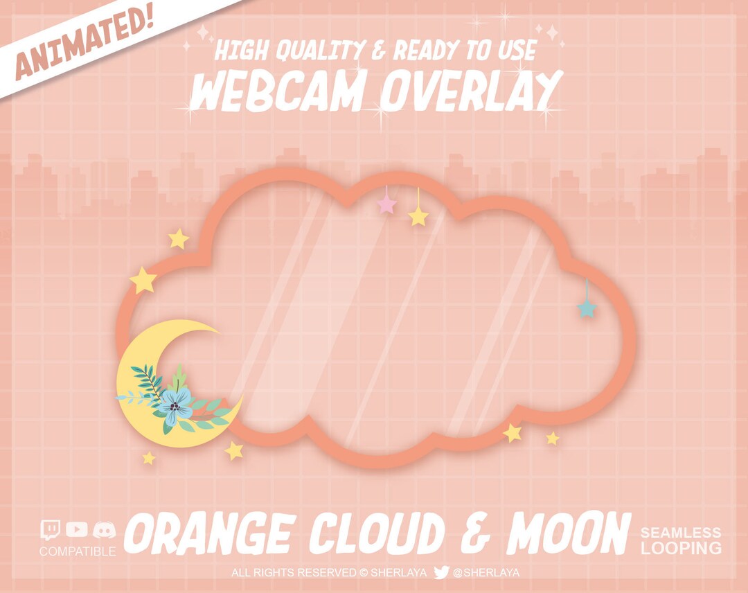 1x Animated Webcam Overlay Orange Cloud & Moon / Pastel / Cute / Camera ...
