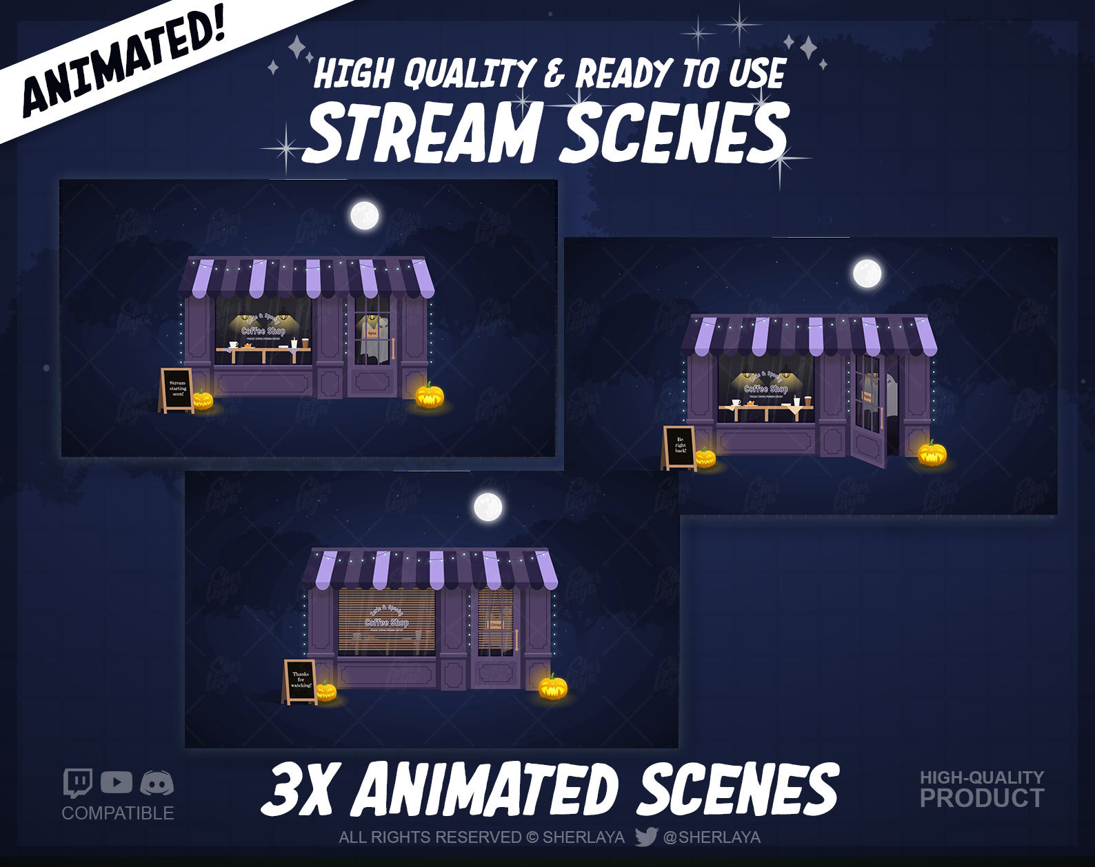 3x Animated Scenes Spooky Coffee Shop / Witch / Wicca / Cute / Dark ...