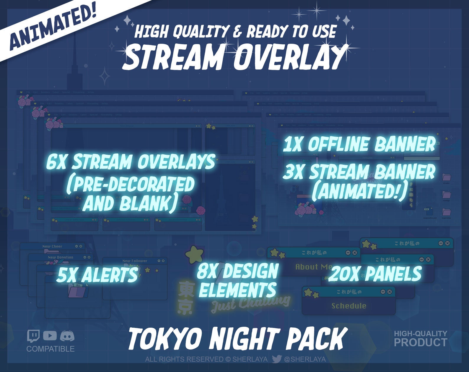 Animated Overlay Tokyo Night COMPLETE PACK / Cute / Pastel / - Etsy