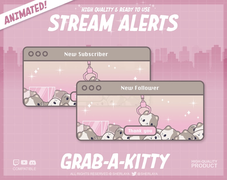 7x Animated Alerts Grab A Kitty / Fun Fair / Pastel / Overlay / Border ...