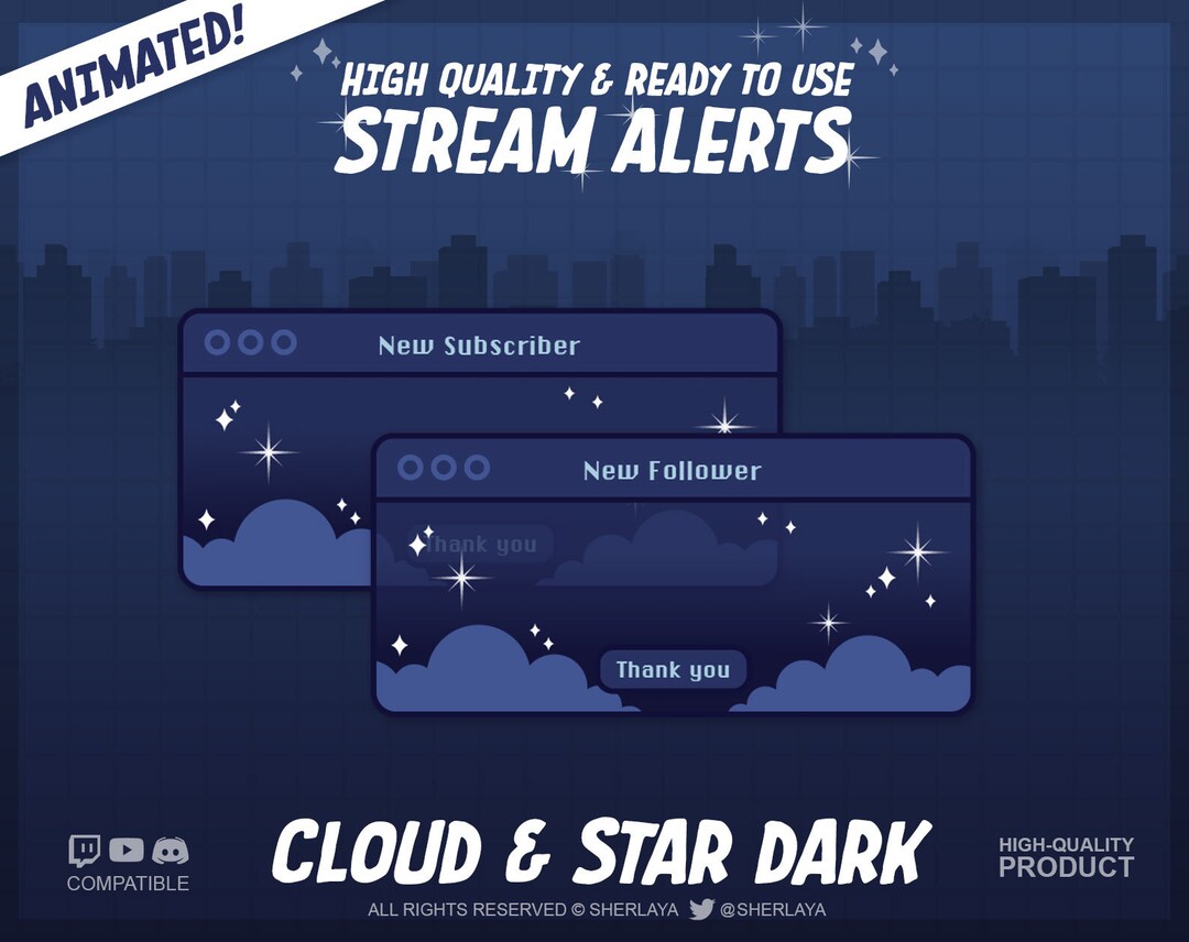 6x Animated Alerts Cloud & Star Dark / Blue / Pastel / Overlay / Border ...