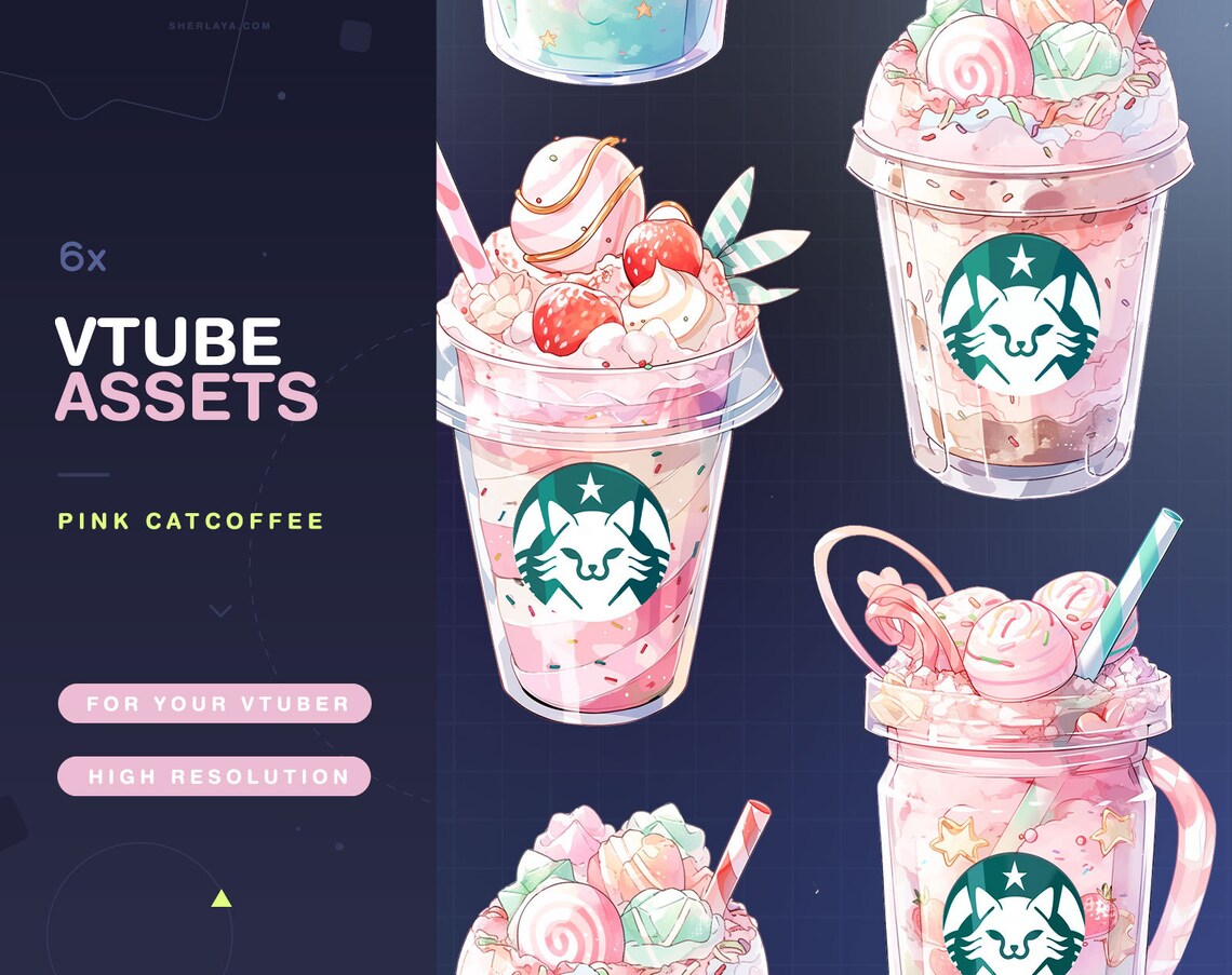 Vtuber Assets Pink Cat Coffee / Vtube / Vtubing / Twitch / Kawaii ...